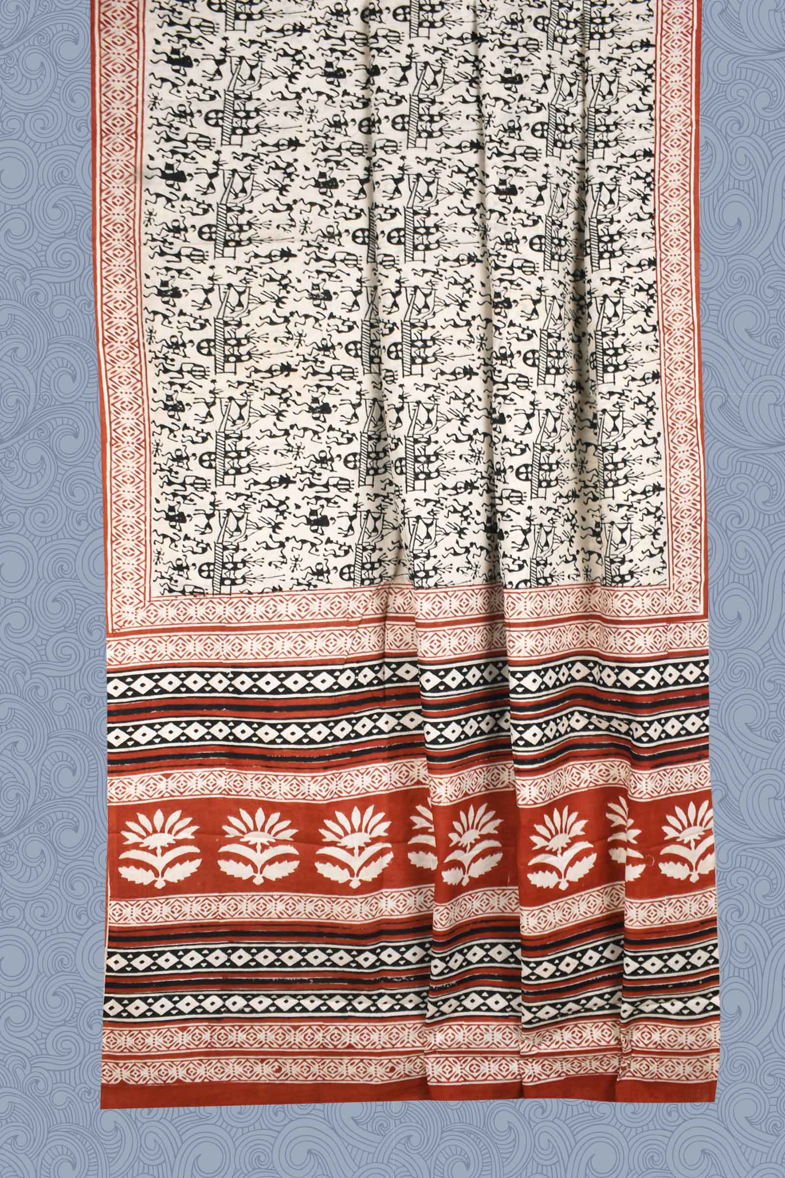 Off White Figures Jaipur Cotton Print Saree