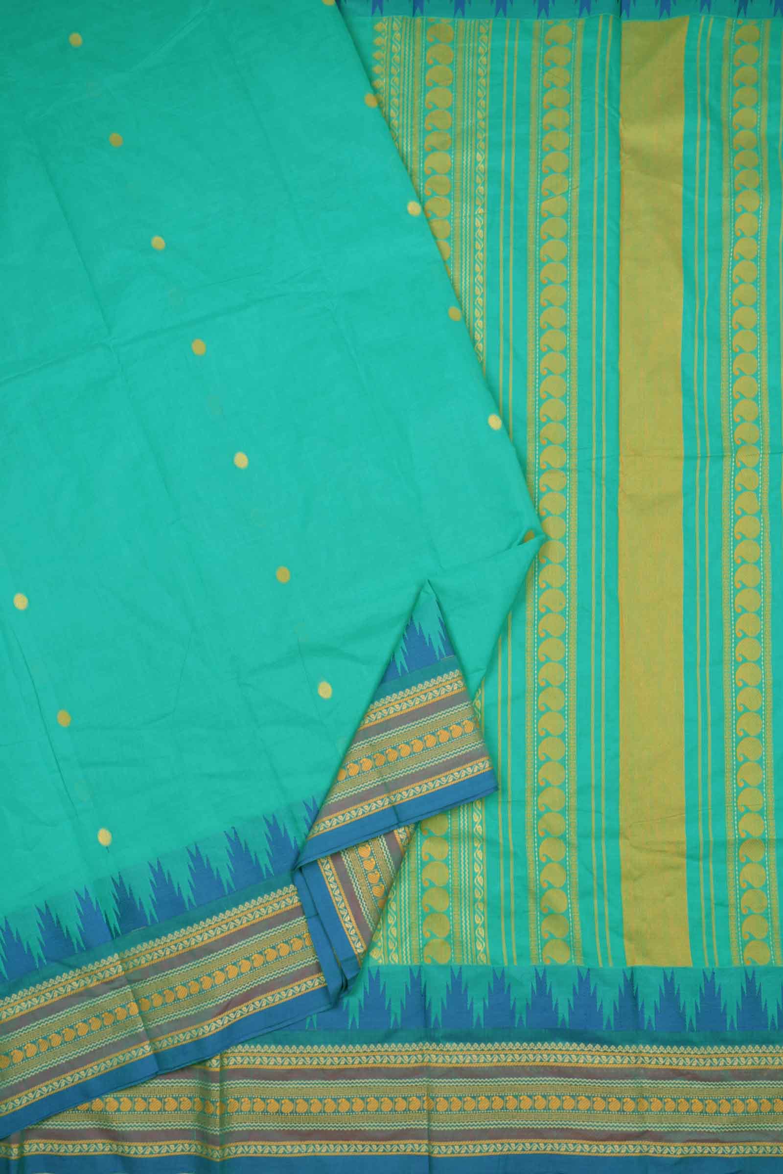 Ramar Green Chettinad Pure Cotton Fancy Dots Mango Border Pallu Saree ...
