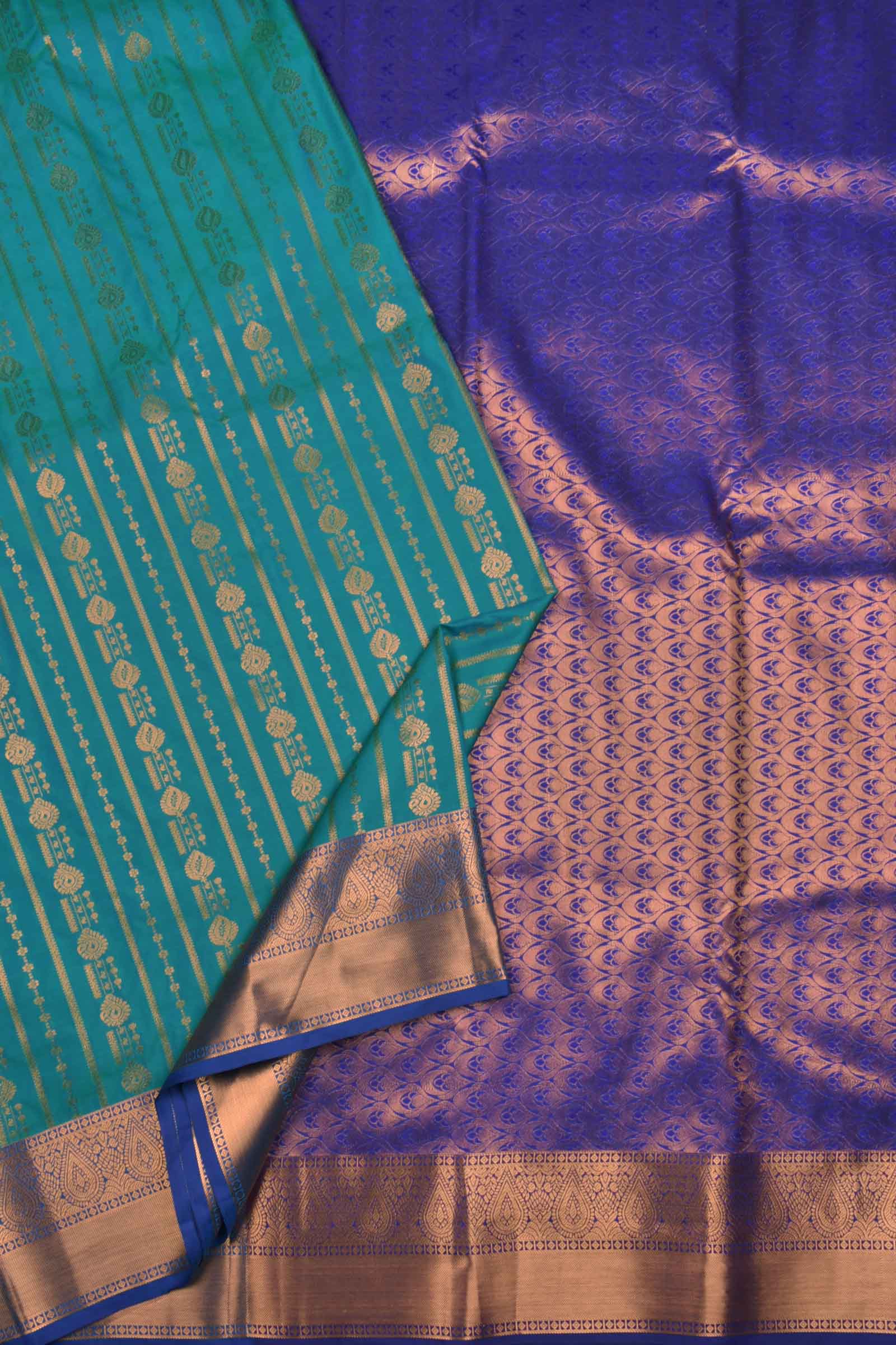 Green Semi Soft Silk Traditional Zari Lines Contrast Violet Border Sar ...