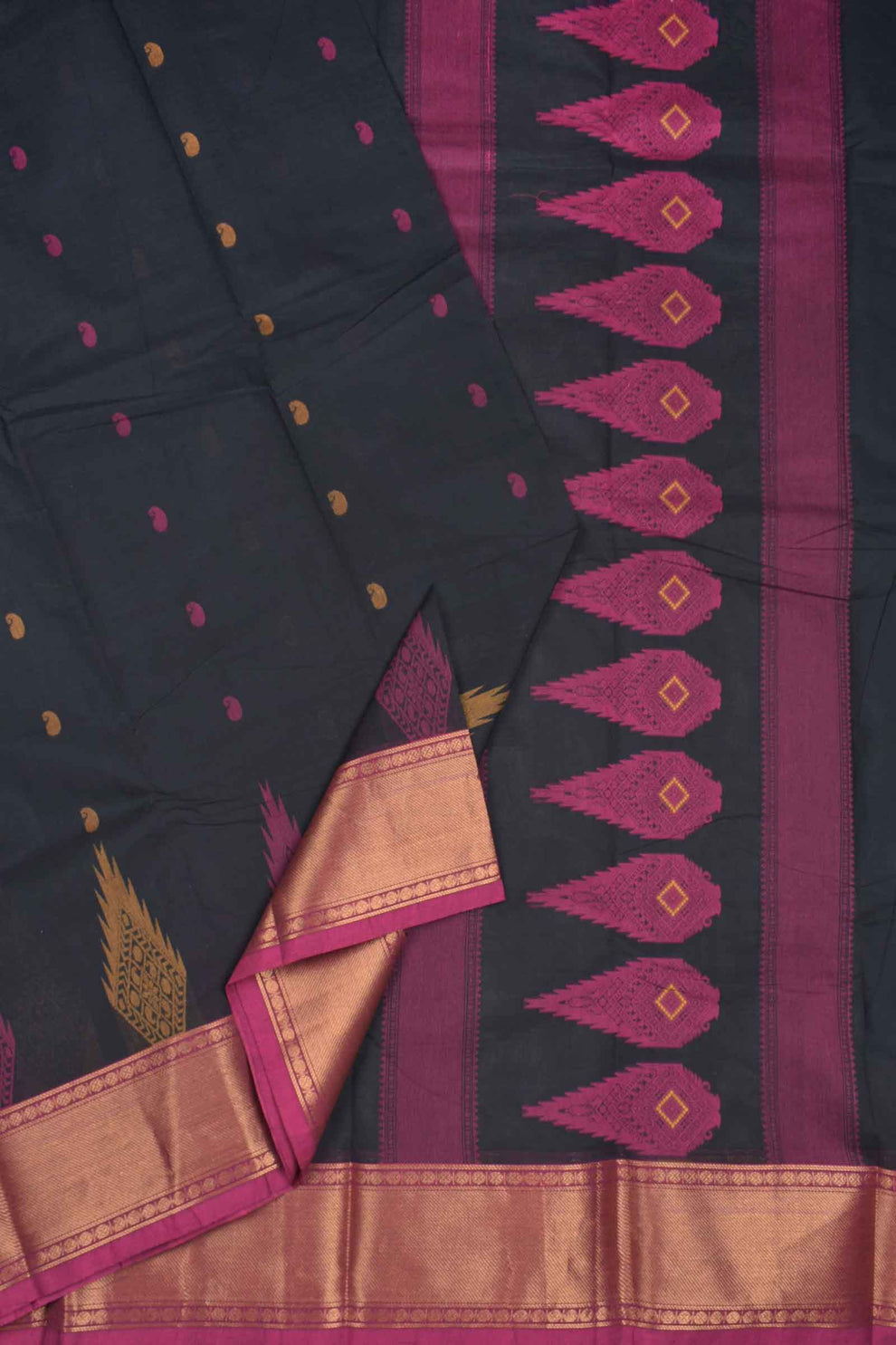 Black Chettinad Pure Cotton Mango Butta Long Tower Butta Border Saree ...